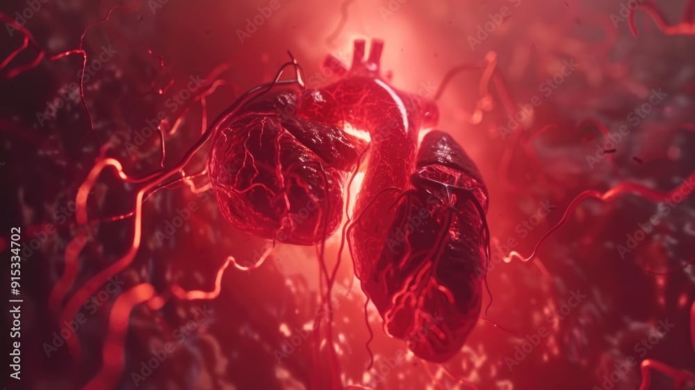 An animated sequence of a beating human heart, showing blood flow ...