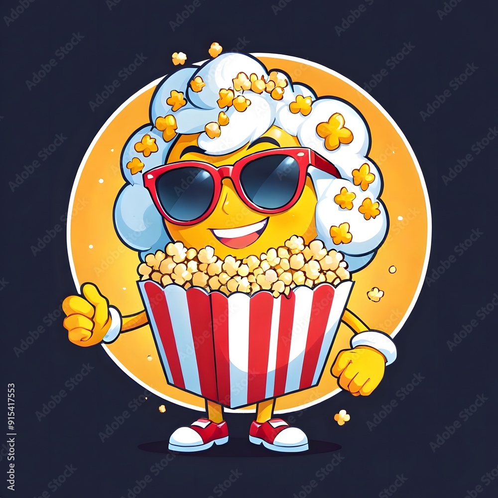 Cheerful smiling popcorn character wearing sunglasses, perfect for a ...