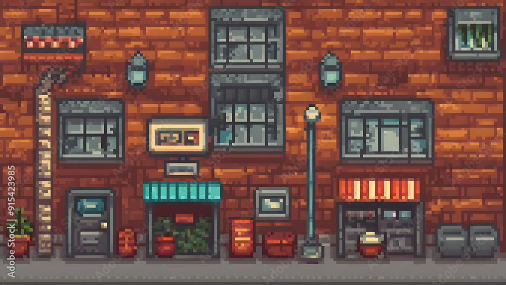 Retro City Pixel Art Background 2D Vector Illustration with Classic ...