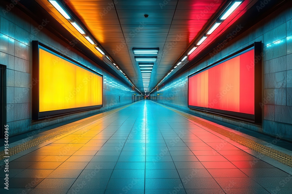 sleek illuminated advertisement light box in a modern subway station ...
