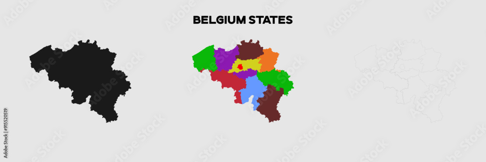 Belgium States-Provinces Map Vector Pack. Map with States. Gray Map ...