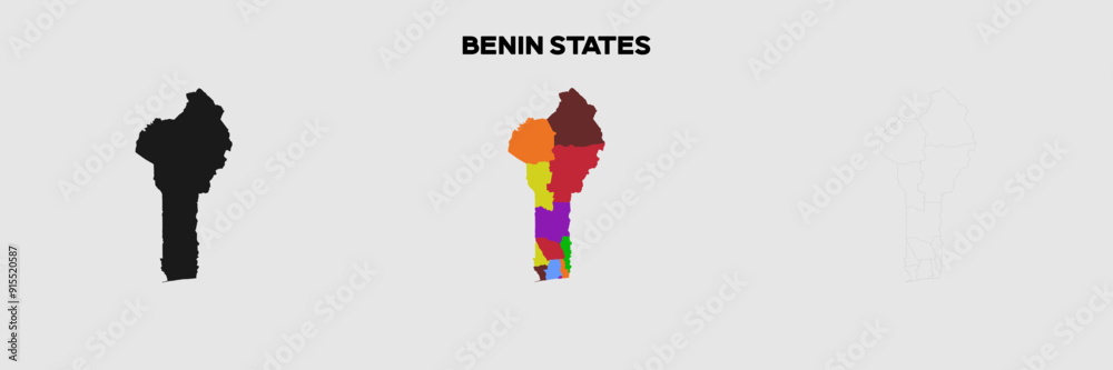 Benin States-Provinces Map Vector Pack. Map with States. Gray Map ...