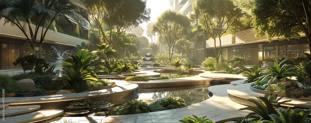 Landscape architecture integrating natural cooling corridors to reduce ...