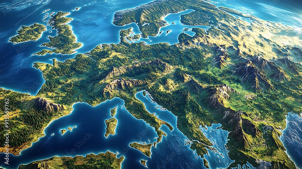 High-Resolution Physical Map of Europe with 3D Elevation Details Stock ...
