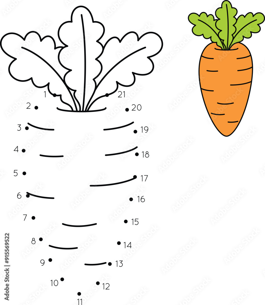 Dot to dot carrot. Worksheet activity for kids Stock Vector | Adobe Stock