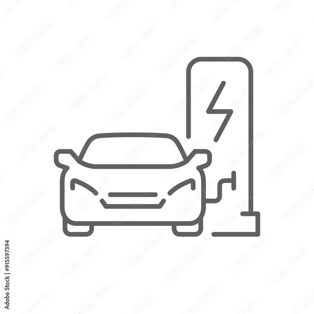 Electric car charging station icon. Simple outline style. Car, EV ...