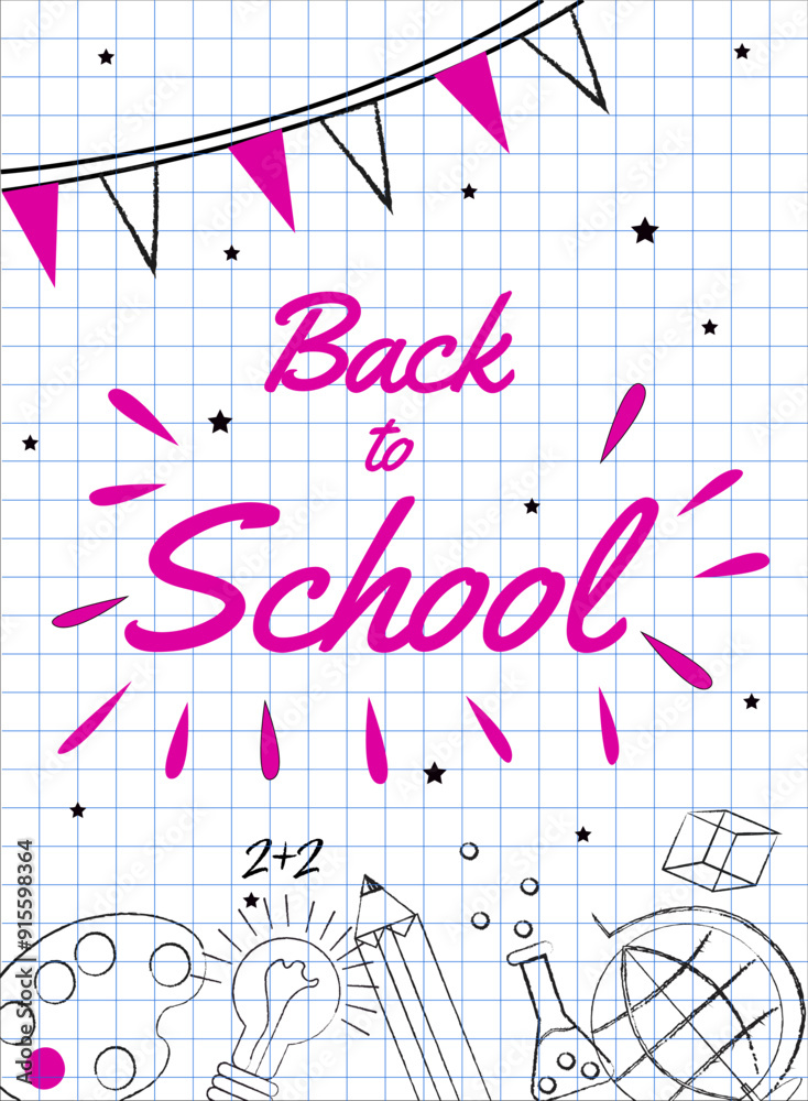 Welcome Back to School Poster. Pink Back to School with checkere ...