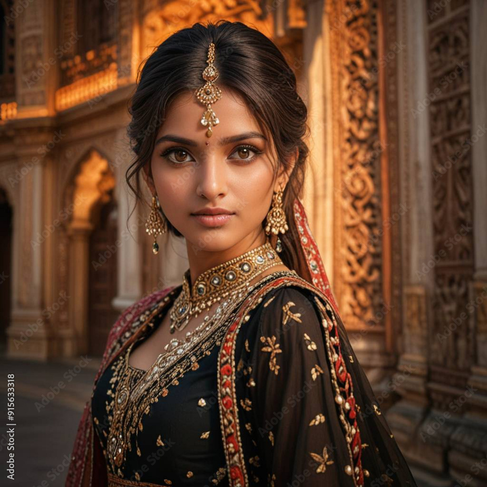 Indian Model Traditional Embroidery Suit Stock Photo | Adobe Stock