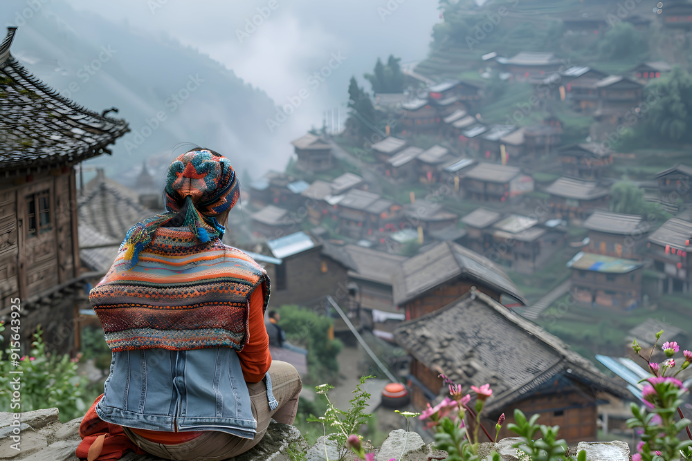Visualize an ethnographer in a remote mountain village, documenting the ...