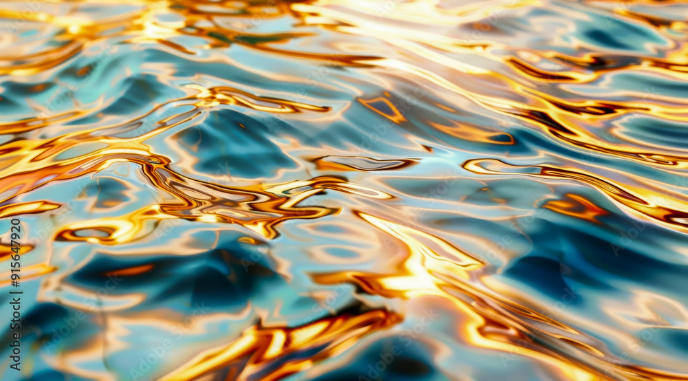 Surface water waves of sea with golden light tone, texture of glitter ...