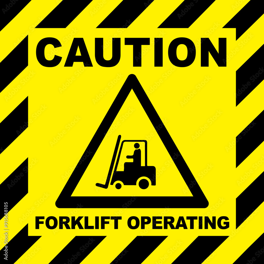 CAUTION, FORKLIFT TRUCKS OPERATING sign triangle yellow warning sign ...