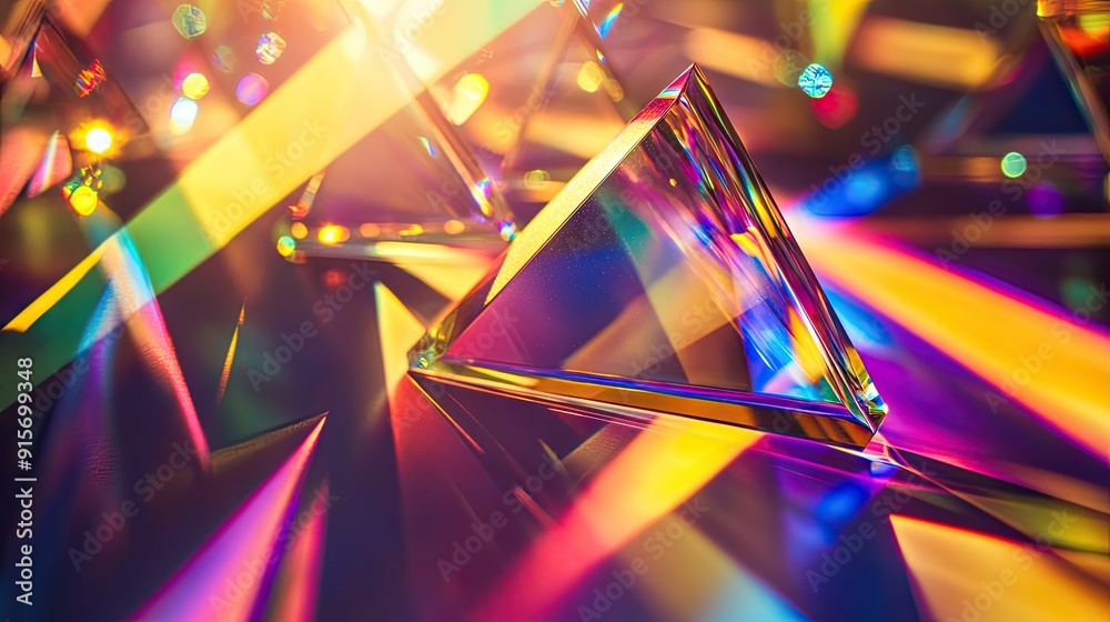 Mixture of glass triangular prisms and dichroic translucent stripes ...
