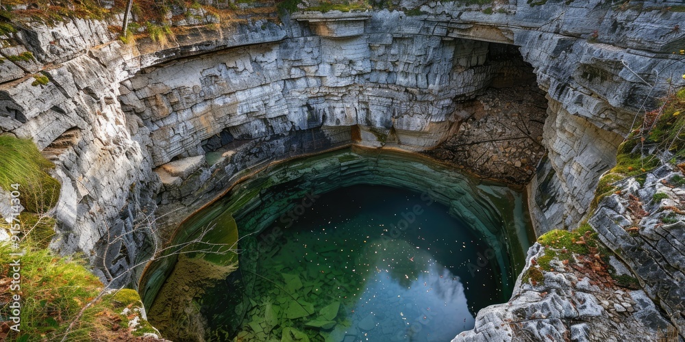 Massive karst sinkhole revealing a forgotten limestone quarry Hole ...