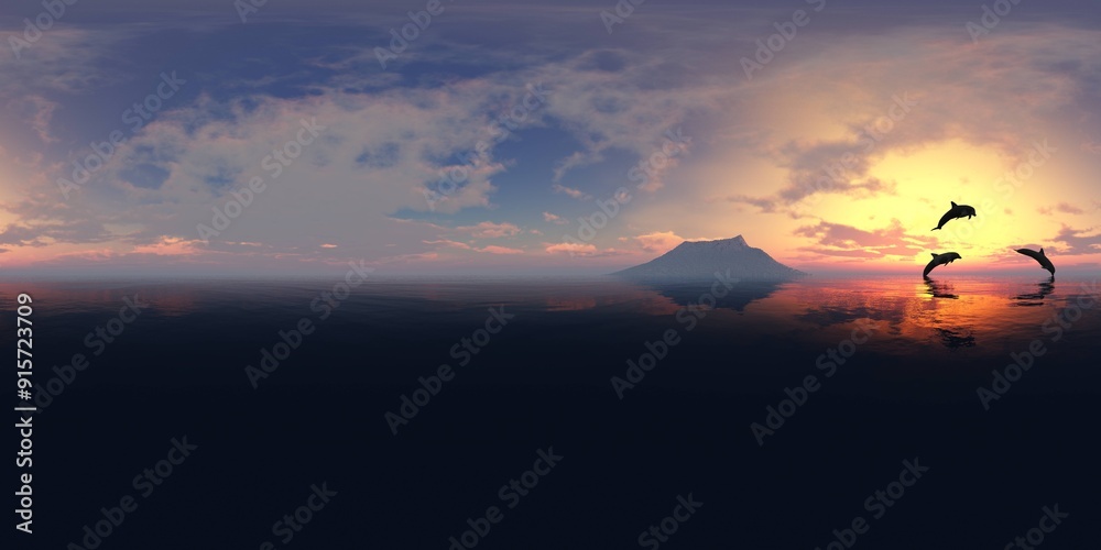 panorama of sea sunset. Environment map. HDRI map. Equirectangular ...
