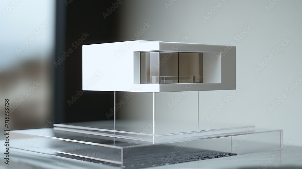 White Architectural Model of a Modern House with Glass Walls on a ...