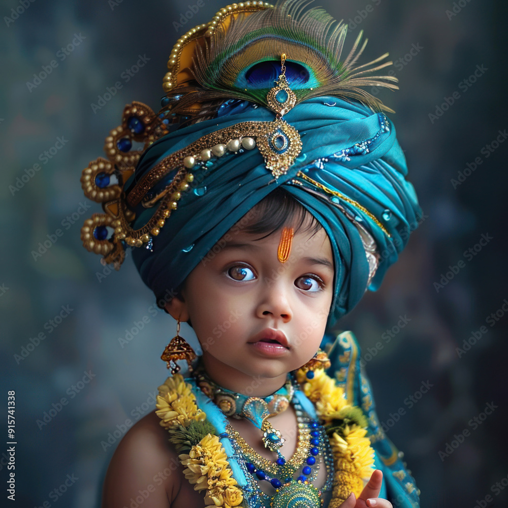 Cute little boy in lord krishna costume. celebrating janmashtami or ...