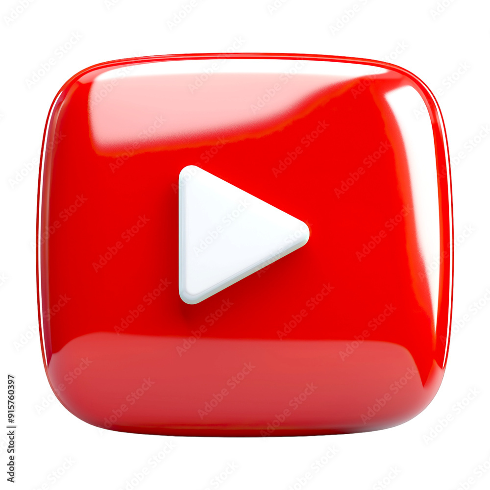 shiny youtube logo social media icon red glossy white play button icon ...