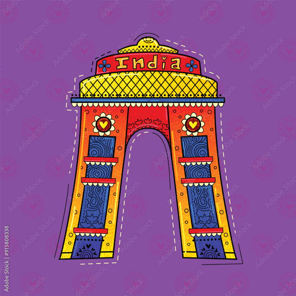 illustration of desi (indian) art style india gate. Stock Vector ...