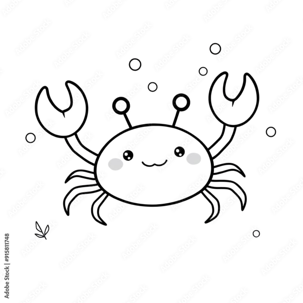 Coloring page outline of a cute crab coloring page on an Isolated ...