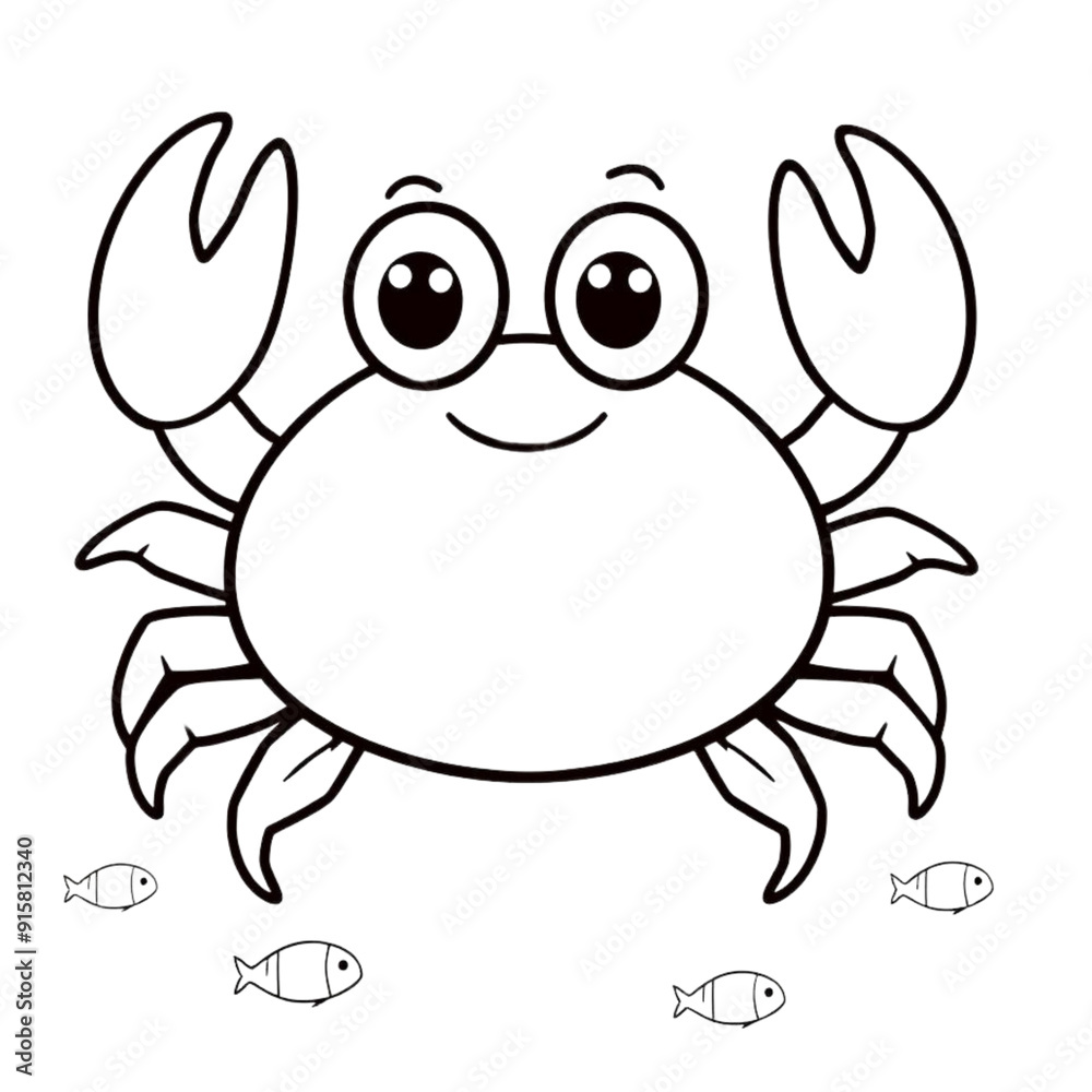 Coloring page outline of a cute crab coloring page on an Isolated ...