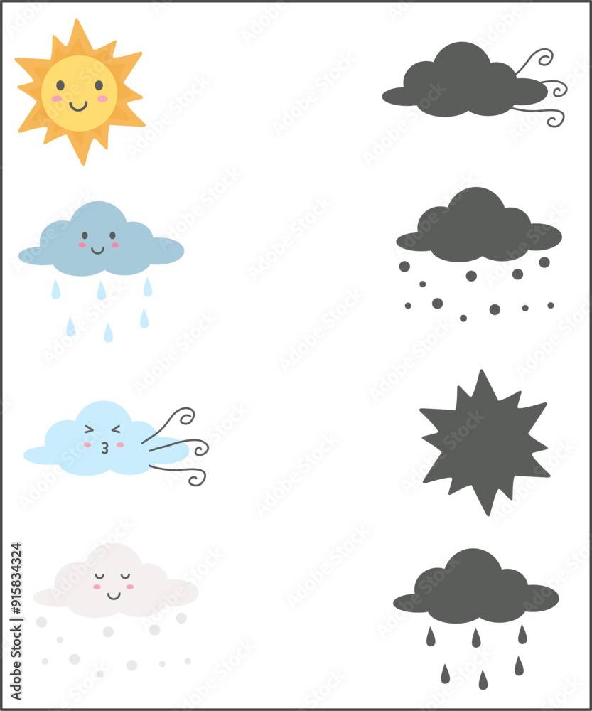 Matching shadow worksheet for kindergarten, find the correct shadow ...