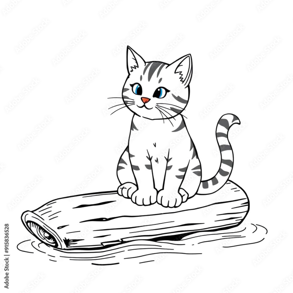 Coloring page outline of a tabby cat with Bord on an Isolated ...