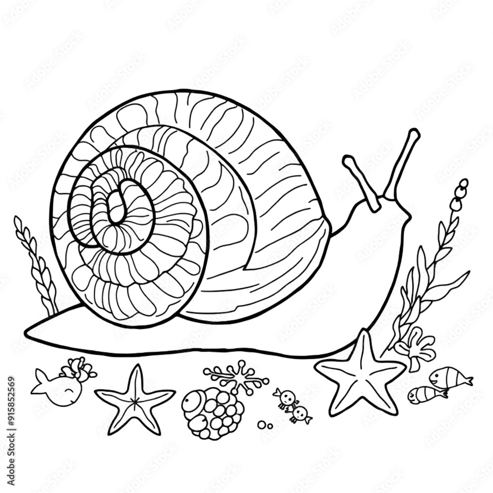 Coloring page outline of a glade a snail carries in its little house of ...