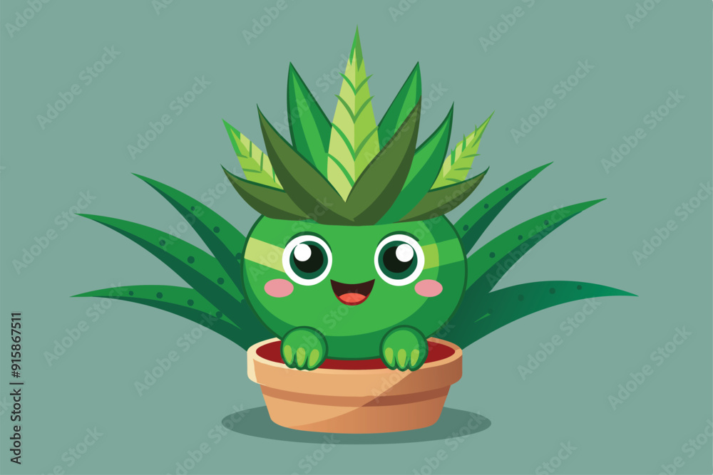 A cheerful aloe vera plant sits in a terracotta pot, featuring vibrant ...