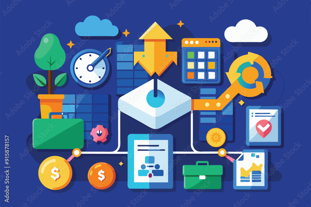A vibrant portrayal of asset selection, featuring various tools and ...