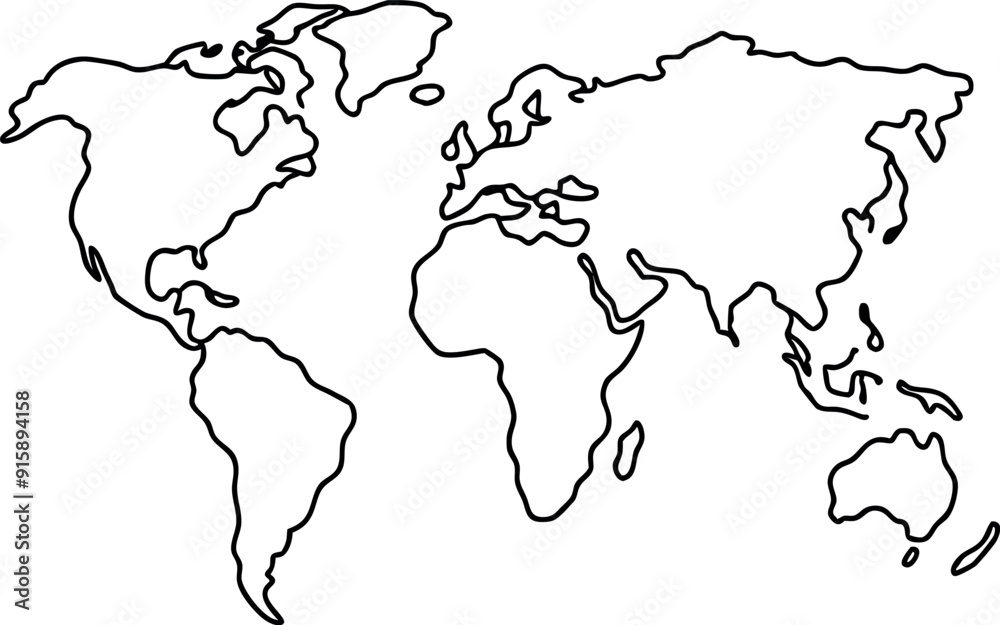 Simple Outline World Map with Continents Stock Vector | Adobe Stock