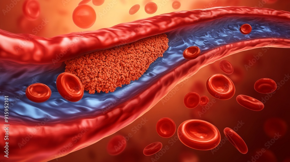 3D medical illustration of a blood clot forming inside an artery ...