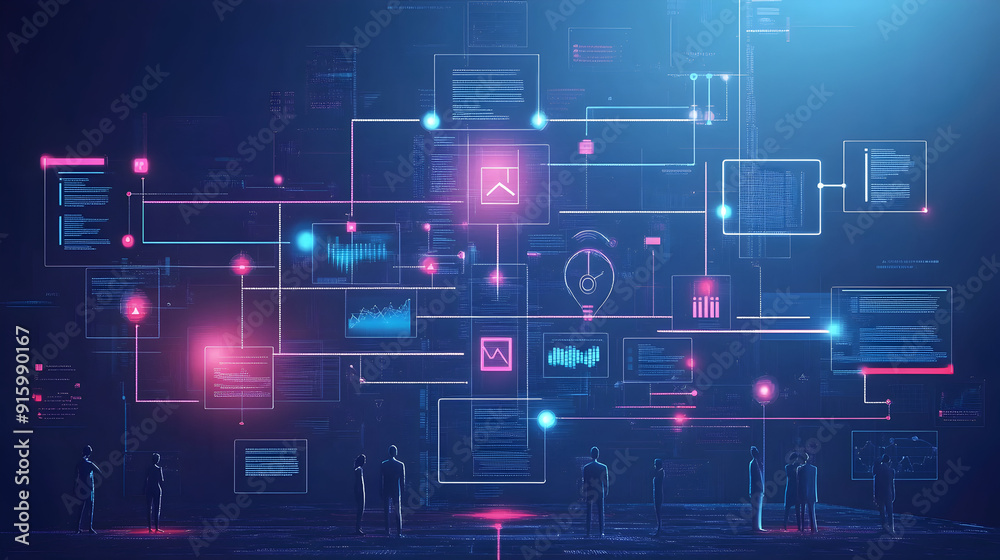 Ilustración de Stock he implementation of flowchart-based automation ...