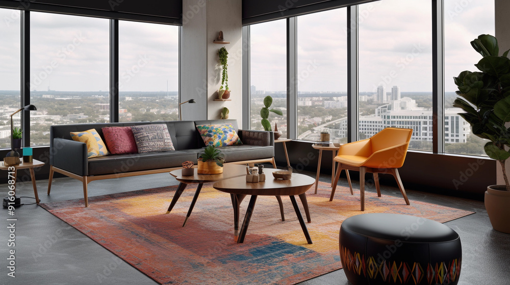 Zoom Background Modern open office lounge with large windows and ...