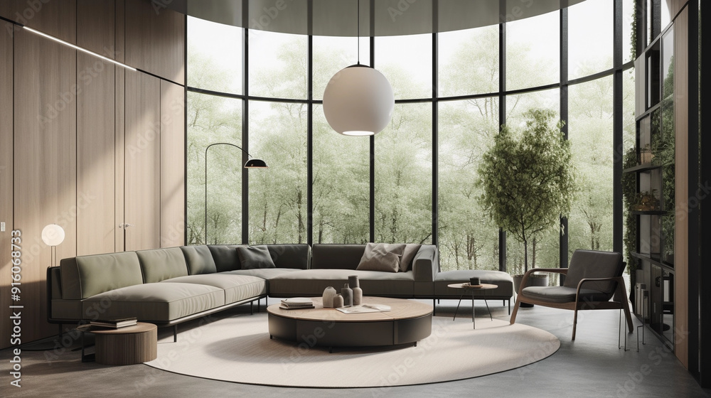 Zoom Background Modern Minimalist Office lounge with grey and green ...