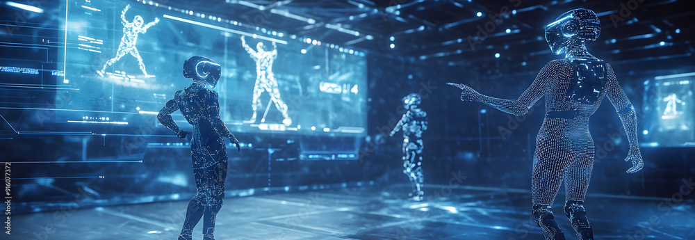 Futuristic and immersive virtual reality gaming arena featuring ...