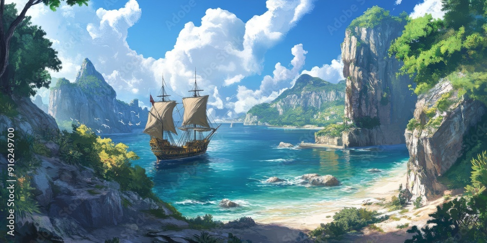 Treasure Hunt Adventure: Animated Pirate Ship in a Hidden Cove ...