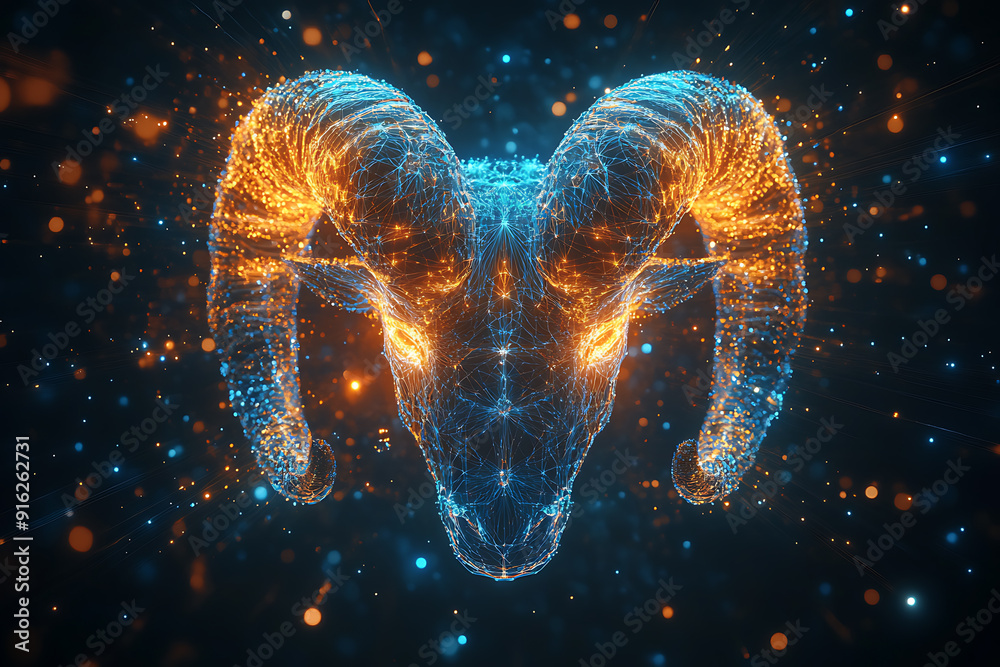 Digital wireframe polygon of the Aries zodiac sign, showcasing the ...