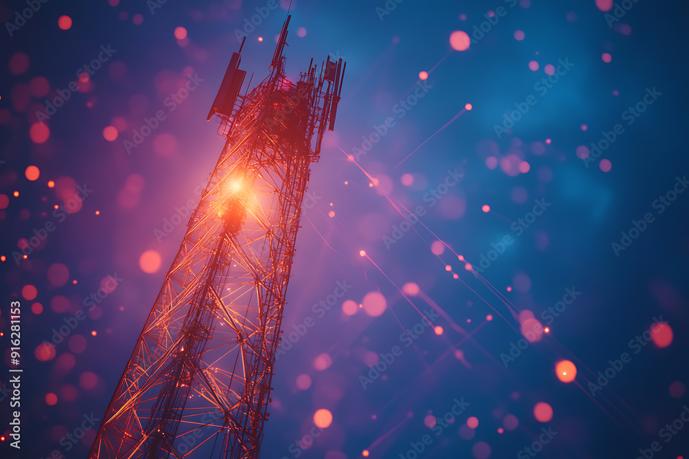 3d base station receiver. telecommunication tower 5g,6g polygonal ...