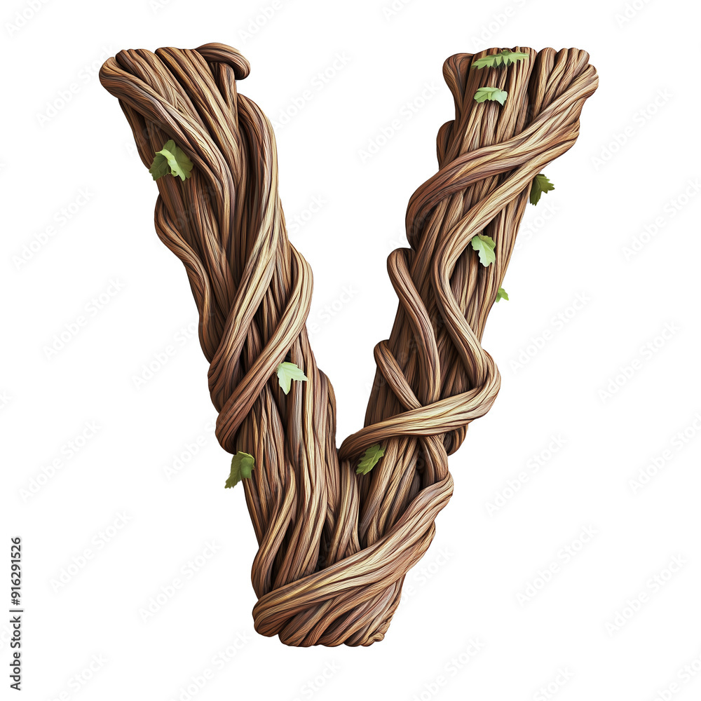 Generative AI, 3D Alphabet V font, wood style Stock Illustration ...