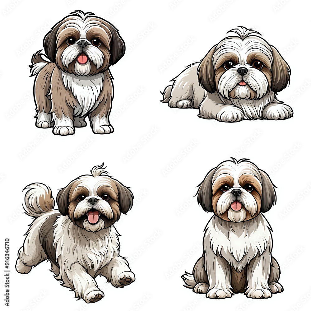 Shih tzu dogs clip art illustration collection set, cute adorable shih ...