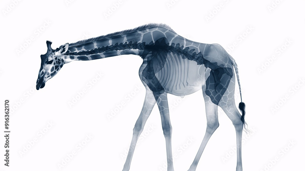 Giraffe Skeleton X-Ray: A majestic giraffe, captured in a striking X ...