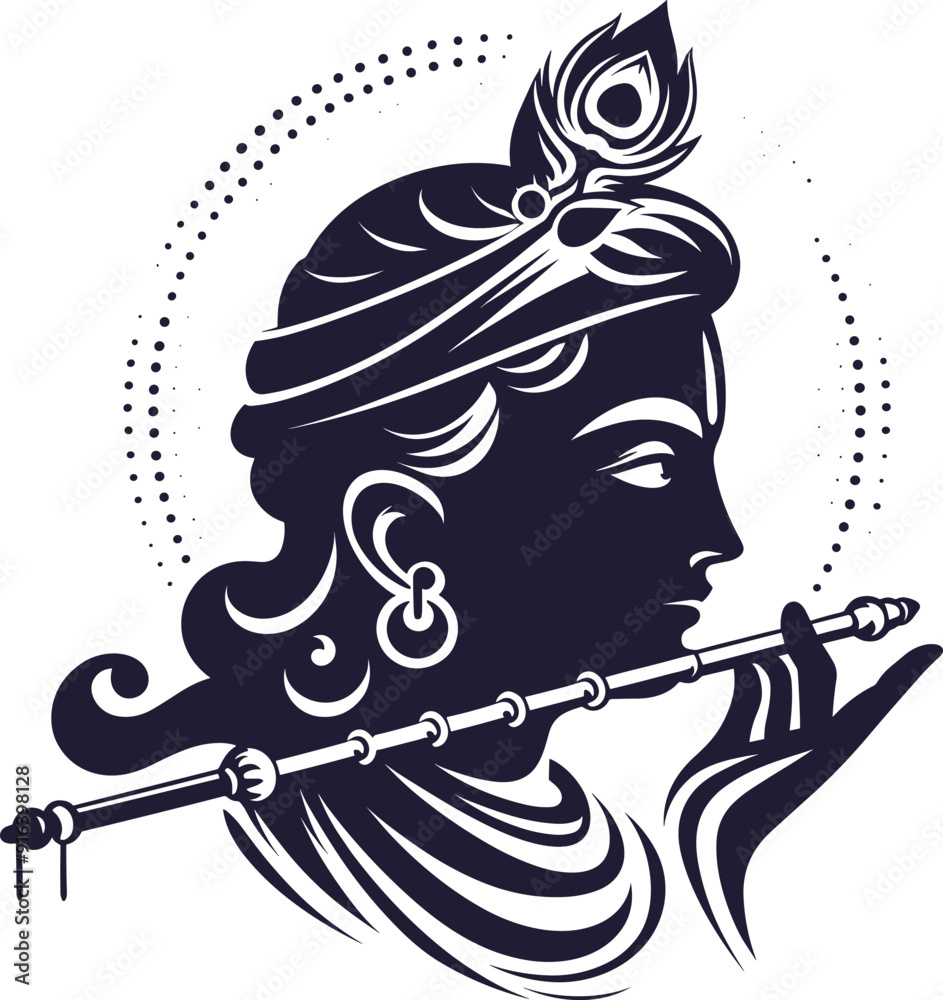 Adobe Illustrator Artwork Lord Krishna's face with peacock on his head ...