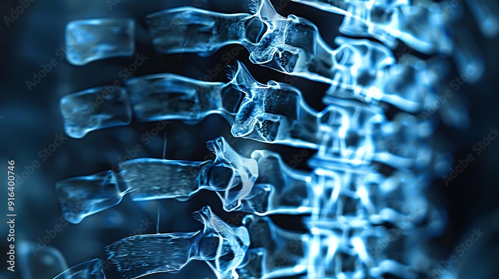 A high-resolution X-ray of a spinal fusion procedure, focusing on the ...