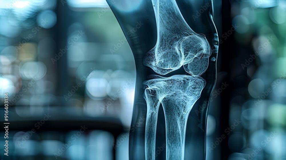 Anterior X-ray of the knee with clear signs of ligament tears or damage ...