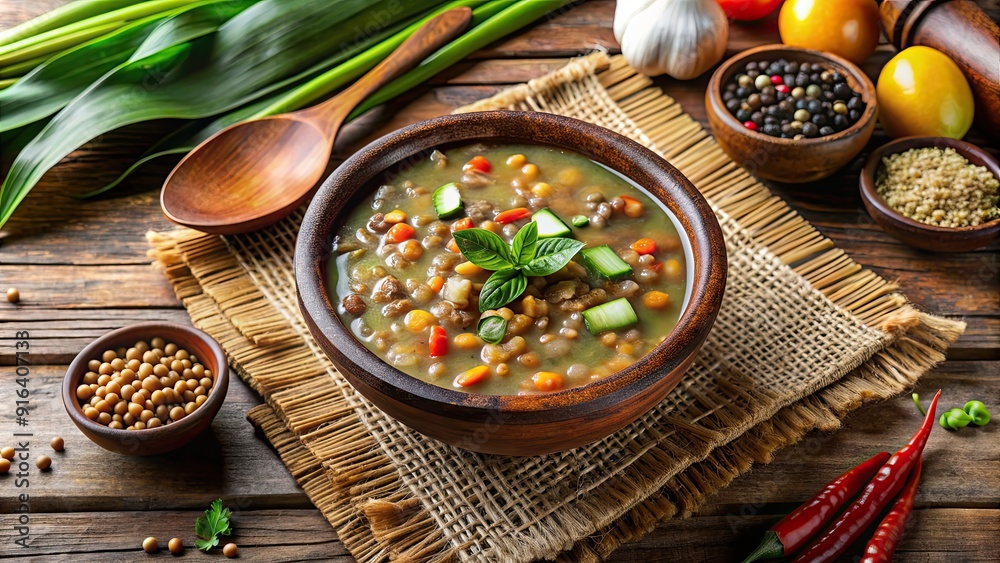 Foto de Stock Warm and traditional Filipino ginisang munggo soup on a ...