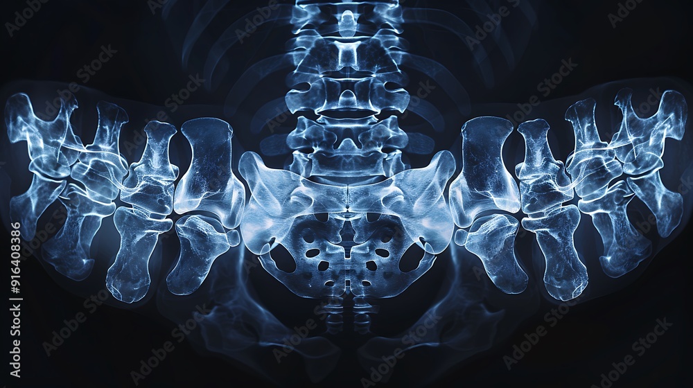 High-resolution X-ray of the lower back in a lateral position, showing ...