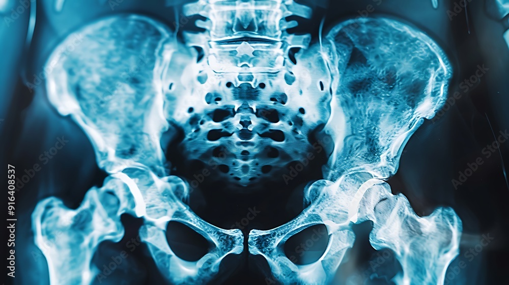High-resolution X-ray of the pelvis in a lateral position, showing ...