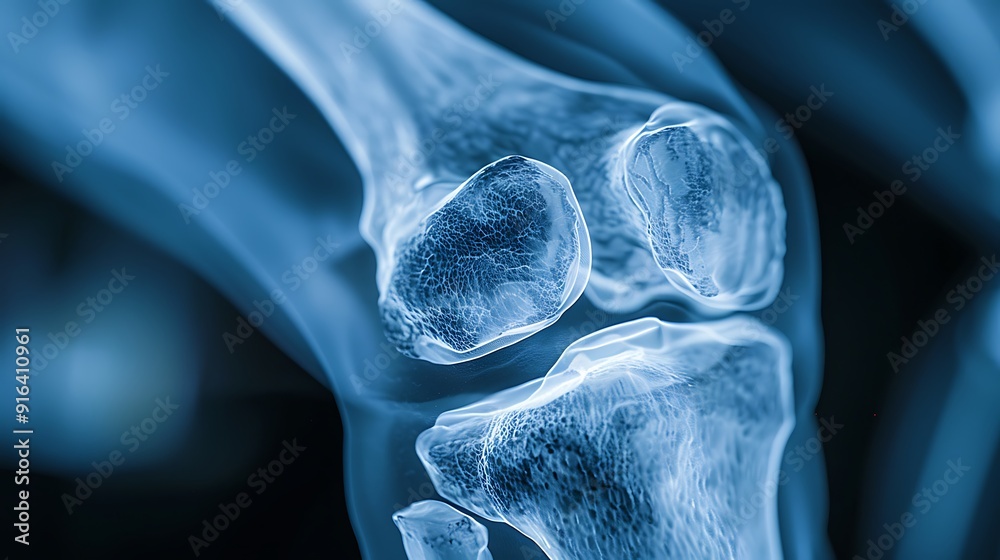 Side-view X-ray of knee joints, highlighting joint degeneration and ...