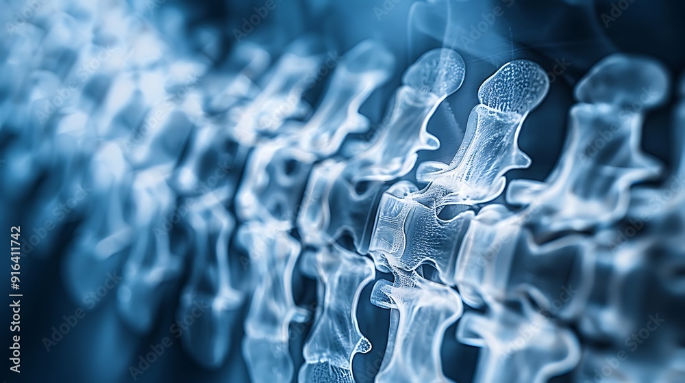 Side-view X-ray of the spine taken while bending, highlighting ...