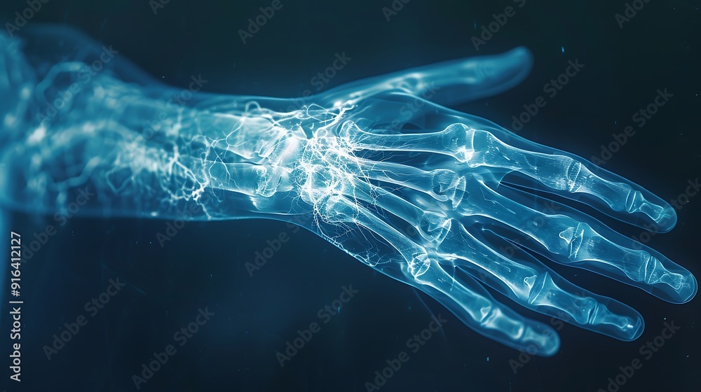 Ilustración de Stock A high-resolution X-ray of a hand and wrist ...